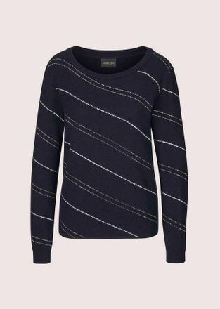 Madeleine Strickpullover Langarm Glitzerpullover, Feinstrick Silberne Applikationen und U-Boot-Ausschnitt als Eyecatcher