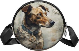 Generic Sac &agrave; bandouli&egrave;re rond pour femme, petit sac &agrave; bandouli&egrave;re vintage avec fermeture &eacute;clair, bretelles r&eacute;glables, sac &agrave; main rond d&eacute;contract&eacute; pour femmes