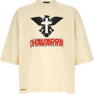 Willy Chavarria Homme, Tops, Beige, Taille: XS Aguila Buffalo Cotton T-Shirt