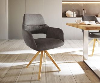 DELIFE Esszimmerstuhl Yago-Flex mit Armlehnen Mikrofaser Anthrazit Vintage Holzgestell kantig Natur Taschenfederkern, Esszimmerst&uuml;hle