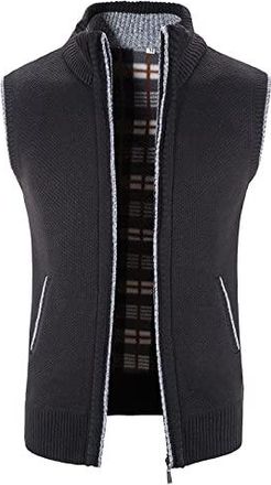 Generic Gilet en laine pour homme - Sans manches - Avec fermeture &eacute;clair - Coupe ajust&eacute;e - En tricot fin - Gilet dhiver - Gilet de sport - Veste en coton doux