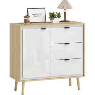 HOMCOM Buffet - HOMCOM - avec placard à 2 portes 3 tiroirs et étagère réglable - style moderne - 80 x 35 x 77 cm - blanc