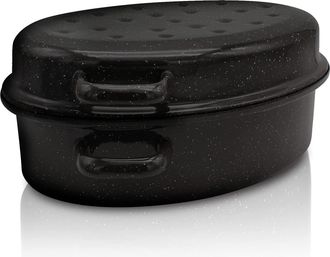 Krüger Krüger Emaille-Gansbräter mit Tropfdeckel - hochwertiger Bräter - für alle Herdarten geeignet - hervorragend für Braten und Geflügel (Emaille - schw.-