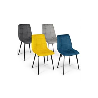 IDMarket Idmarket - Satz von 4 St&uuml;hlen mila in Samt mix color blau, hellgrau, dunkelgrau, gelb