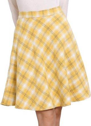 Allegra K Femmes Plaids Taille &eacute;lastique Genou Longueur peign&eacute; Une jupede No&euml;l Jaune S