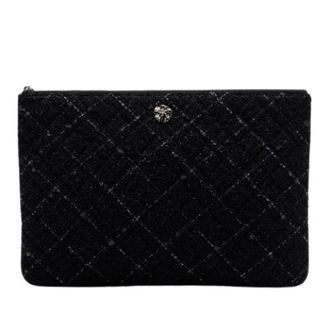 Chanel Pre-owned Sacoche matelass&eacute; en tweed et agneau - Femme - Pre-owned - Noir - Taille: ONE Size