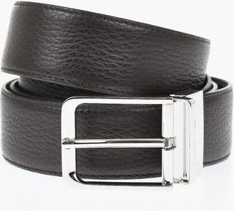 Corneliani Reversible Hammered Leather Belt With 35mm Metal Buckle size 100