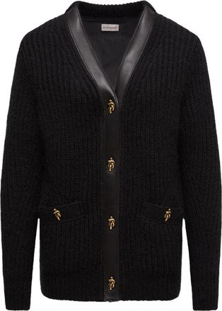 Moncler Moncler Leather-trimmed Wool & Mohair Padded Cardigan, Women, Black, Size: Xl