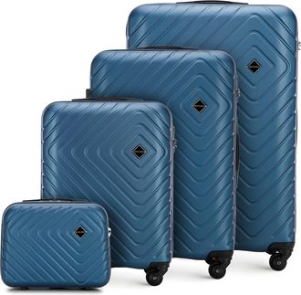 Wittchen Cube line Kofferset of 4 (S+M+L+Kosmetikkoffer) ABS Mit Geometrischer Prägung 4 Lenkrollen Teleskopgriff Kombinationsschloss Reisekofferset Gepäckset 