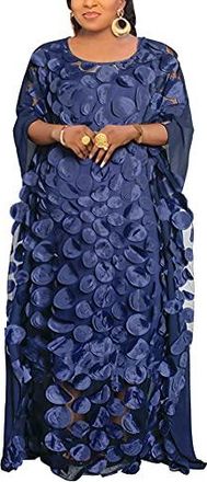 Hawaiian Dreams Afircan Robe Caftan en Mousseline de Soie pour Femme avec Appliques à Fleurs Taille Unique, Bleu Marine, Taille Unique