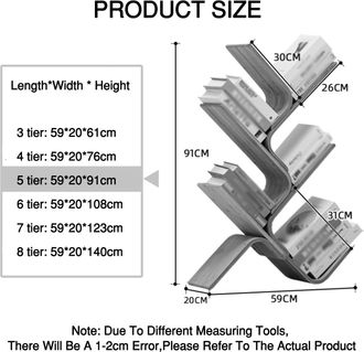 Generic Baumf&ouml;rmiges B&uuml;cherregal mit 3-8 Ebenen, kreativ gebogenes vertikales B&uuml;cherregal, B&uuml;cherregal, geeignet for die Aufbewahrung von B&uuml;chern, Filmen und 