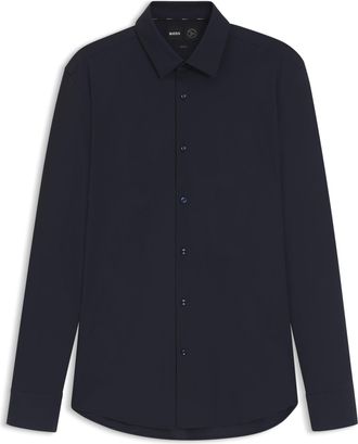 BOSS Herren P-HANK-s-C1-222 Slim-Fit Hemd aus funktionalem Stretch-Jersey Dunkelblau 40