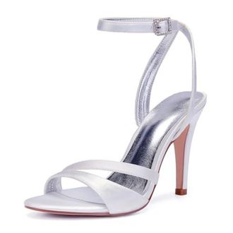 Generic Escarpins Femme Sandales Talon Heels Satin Chaussures De Mariage Mariée Sexy Open Toe High Sandales 10.5CM,Blanc,36 EU