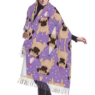 Generic Chiot Carlin De Dessin Anim&eacute; Dr&ocirc;le Femme Scarf Confortable Ch&acirc;le &Eacute;l&eacute;gant &Eacute;charpe Pour Cadeau Automne Mariage Soir&eacute;e