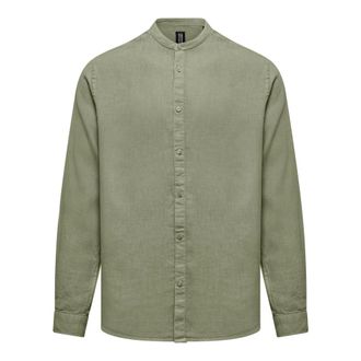 Bomboogie Homme, Chemises, Vert, Taille: S Chemise en Lin &agrave; Col Mao