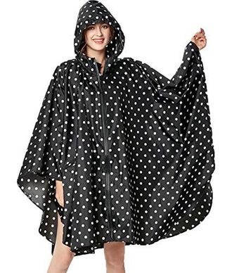 Nuur Veste de Pluie Poncho pour Femme Imperméable Léger Réutilisable Randonnée Manteau de Pluie Veste avec CapuchePois
