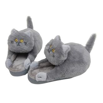 Generic Femme Chaussons De Maison en Peluche Chat Mignonnes Pantoufles dInt&eacute;rieur Douces Chaudes Confortables Semelle Plate Antid&eacute;rapantes L&eacute;ger Slippers Hive