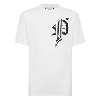 Philipp Plein Homme, Tops, Blanc, Taille: 4XL T-shirt Cr&acirc;ne Col Rond