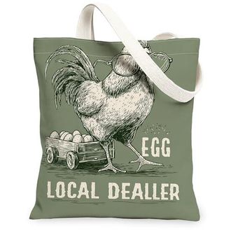 Generic Sacs fourre-tout vintage en toile motif poule, sacs d&eacute;picerie r&eacute;utilisables, l&eacute;gers et lavables en toile pour Sho, vert, 13x15 Inch