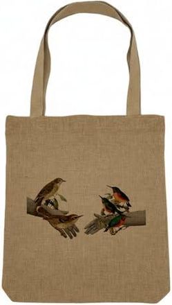 Fabulous Sac Shopping Tote Bag Aspect Lin - Oiseaux et Mains Collage Art Surr&eacute;alisme - Sac de Courses Toile Epaisse 360g Beige Naturel Cabas Port&eacute; Epaule Solid