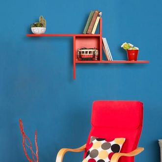 Hanah Home Stylish Red Wall Shelf, 100 cm x 50 cm x 18 cm | 100% Melamine Coated Particle Board, 16 mm Thick | Perfect for Modern Home Decor & Storage Solutions