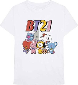 BT21 BTS Kpop T-shirt unisexe en coton &agrave; manches courtes et col rond, Colorful Squad Blanc, Taille L
