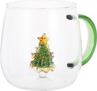 Cabilock Weihnachtlicher Glasbecher mit Weihnachtsbaum Farbiger Glasbecher f&uuml;r Tee Kaffee Milch und Saft Dekoratives Langlebiges Glasgeschirr f&uuml;r Festliche Fam