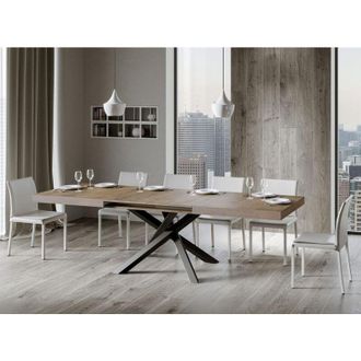 Les Tendances Table extensible 6 à 12 personnes bois marron et pieds entrelacés anthracite L 160 à 264 cm Artemis