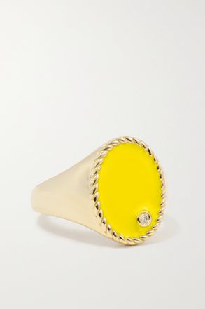 Yvonne L&eacute;on Ring Aus 9 Karat Gold Mit Emaille Und Diamant