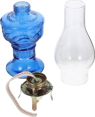 BESPORTBLE Retro Petroleumlampe aus Glas mit Docht Tisch &Ouml;llampe in Tiefblau Dekorative &Ouml;llaterne f&uuml;r Wohnzimmer und Party