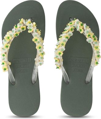 UZURII Slipper & Pantoletten - flip flop Tulum Bloom Yellow - Gr. 37_38 - in Gr&uuml;n - f&uuml;r Damen