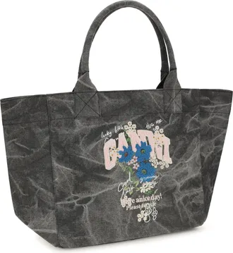 Ganni Flower-Print Tote Bag - Gray