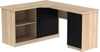 Vente-Unique Bureau dangle NORWY - 2 Portes & 2 tiroirs - Ch&ecirc;ne et Noir - avec Rangement
