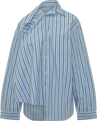 A Paper Kid Femme, Blouses et Chemises, Bleu, Taille: 34 FR Vertical Striped Overshirt