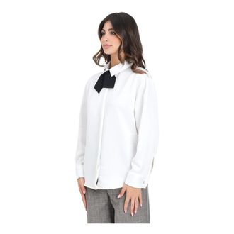 Simona Corsellini Wei&szlig;e Langarmbluse mit schwarzem Schleifendetail - - Blouses & Shirts - Damen - Wei&szlig; - XS