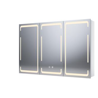 Sonni Spiegelschrank mit Beleuchtung 3 Lichtfarbe Einstellbar und Beschlagfrei 3 T&uuml;riger Spiegelschrank mit Kabelloses Scharnier Design und Steckdose 90x60 