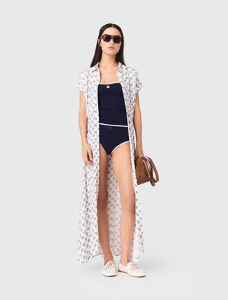 Maje Langes Bedrucktes Jacquard-kleid - Marine Denim - Maje