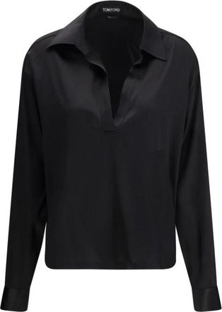 Tom Ford Femme, Blouses et Chemises, Noir, Taille: 36 FR Polo en Satin de Soie Stretch