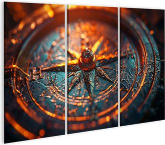 Islandburner Prime Bild auf Leinwand Nahaufnahme eines antiken Kompasses in warmem Licht f&uuml;r Wohnzimmer Reisende Reiseb&uuml;ro Bilder Wandbilder Poster