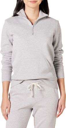 Amazon Essentials Damen Langarm-Oberteil aus Fleece mit Viertelreißverschluss (in Übergröße erhältlich), Hellgrau Meliert, 3XL Große Größen