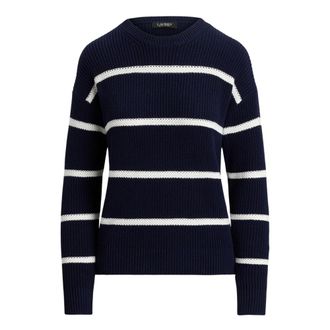 Ralph Lauren Femme, Pulls, Bleu, Taille: 40 FR Pull Ralph Lauren en coton &agrave; maille c&ocirc;tel&eacute;e ray&eacute;e et col rond