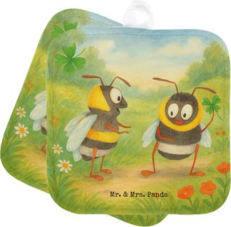 Mr. & Mrs. Panda Topflappen Bienen Paar Design - Geschenk, Topfhandschuhe, Set, f&uuml;r Frauen, Topfuntersetzer, Freundin, Schildkr&ouml;ten, Valentinstag, Hochzeitstag, topfha