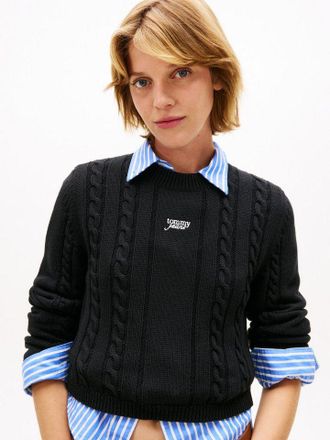 Tommy Jeans Strickpullover TJW CABLE SCRIPT SWEATER mit Zopfmuster