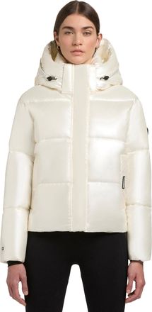 Khujo Damen Winterjacke mit Kapuze warme Steppjacke kurz in glänzender Optik mit Abnehmbarer Kapuze Devina Shiny-YM Off White Gr. M