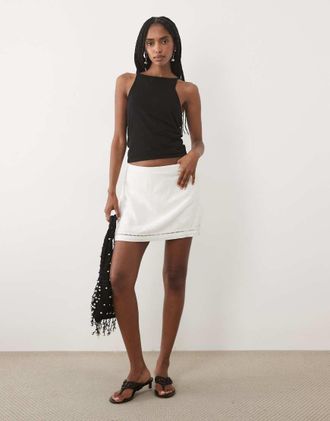 Abercrombie & Fitch Leinen-Mini-Skort in Wei&szlig;
