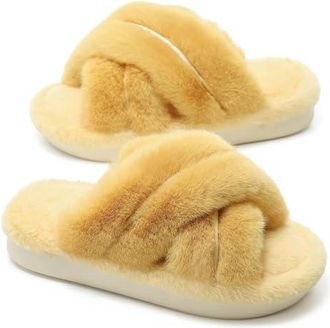Generic Chaussons &agrave; plateforme &agrave; bande crois&eacute;e duveteuse pour femmes, chaussons dhiver chauds en mousse &agrave; m&eacute;moire de forme, semelle antid&eacute;rapante, chaussures 