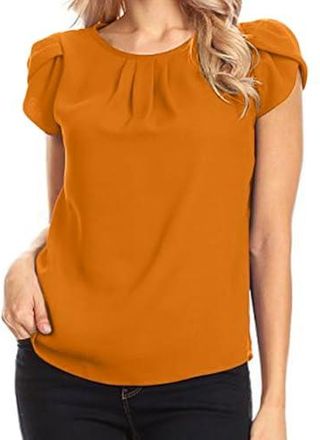 Generic Chemisier uni à manches courtes pour femme - Couleur unie - Manches courtes - Col rond - Chemise décontractée à manches courtes - Vêtements pour la vi