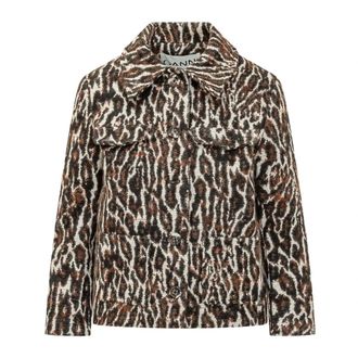 Ganni Leopard Jacq Blazer - - Jackets - Damen - Braun - M