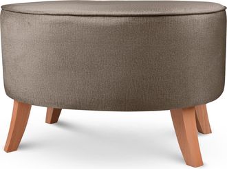 MG Design Ovaler Samt-Hocker 62 x 72 cm in Braun mit Holzbeinen - Gepolsterter Fu&szlig;hocker f&uuml;r Wohnzimmer oder Schlafzimmer