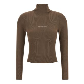 Alexander Wang Rippstrick-Rollkragenpullover mit Logo - - Knitwear - Damen - Braun - L